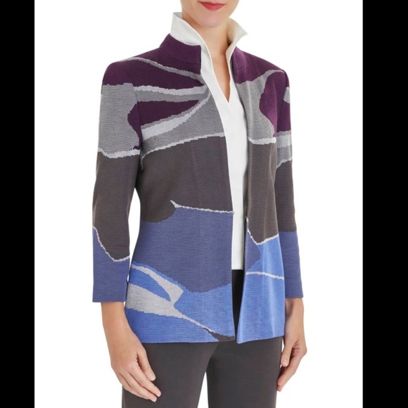 Misook | Sweaters | Misook High Collar Road Map Intarsia Jacket Neumann ...